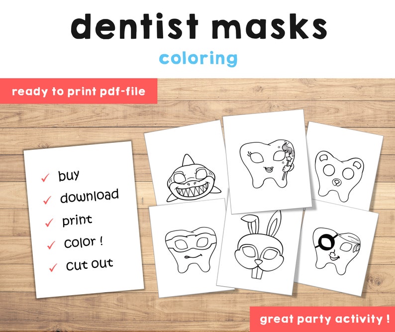 Dentist Mask Printable Kids Coloring Mask Tooth Mask Tooth - Etsy