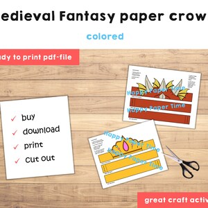 Medieval Fantasy Paper Crown Headband Knight Dragon Princess Party ...