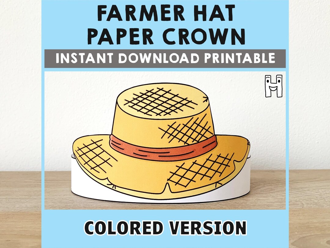Farmer Straw Hat Gardener Paper Crown Party Printable Kids Craft ...