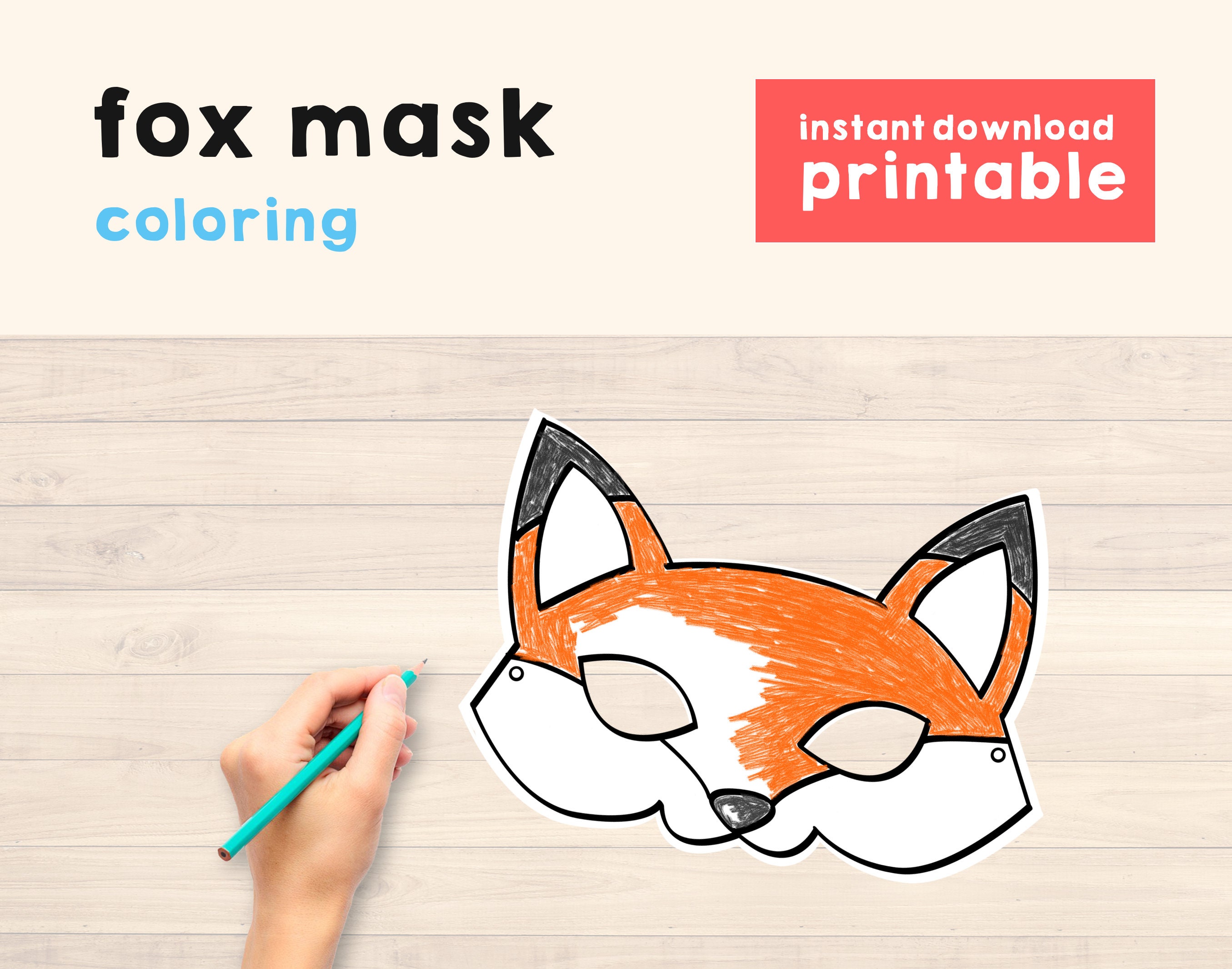 Fox Mask Paper Animal Mask Fox Coloring Party Favor Woodland - Etsy