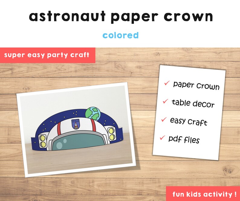 Astronaut Helmet Paper Crown Space Astronomy Party Printable - Etsy