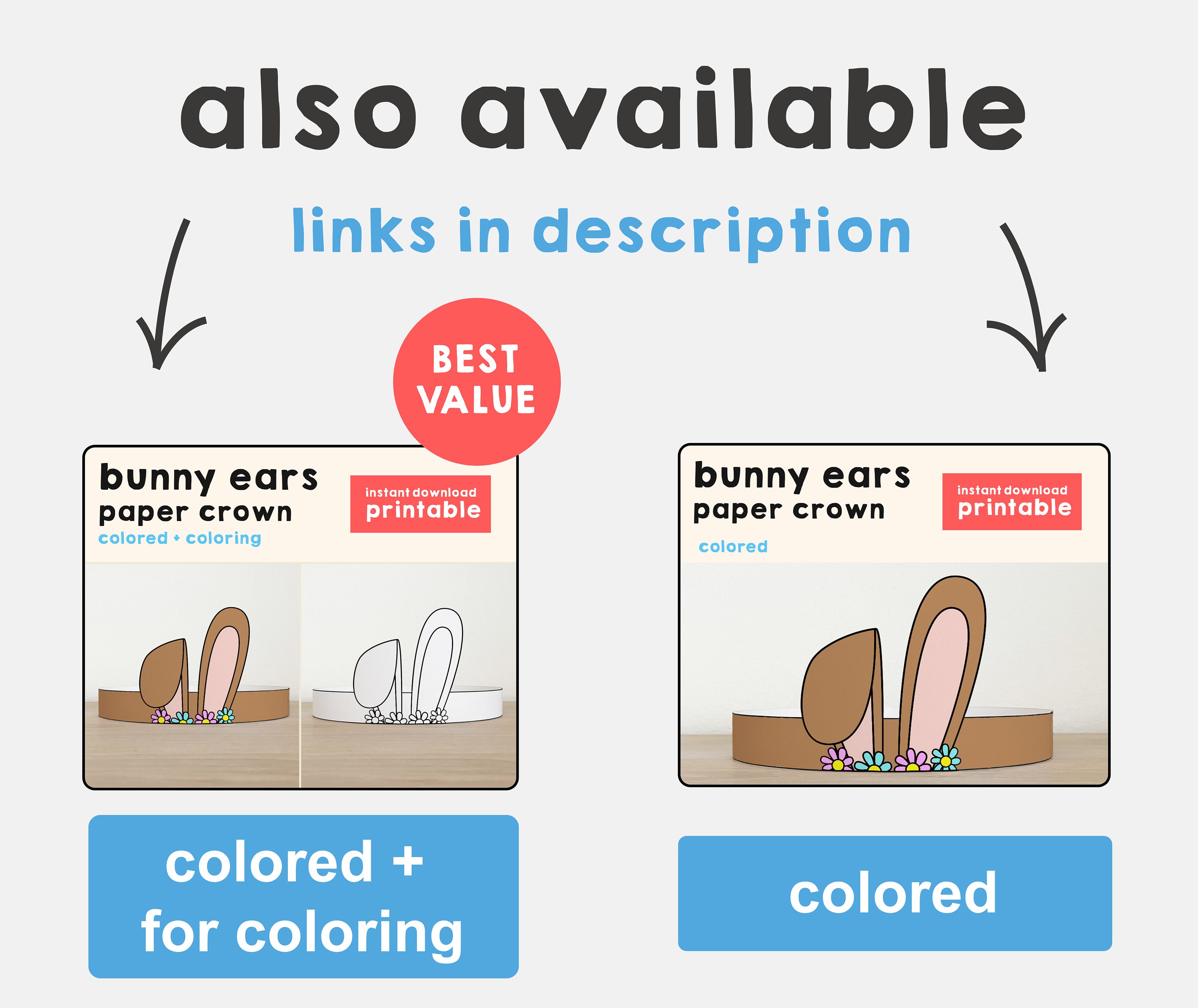 Bunny Ears Easter Paper Crown Coloring Headband Easter Cut Out Party ...