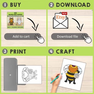 Bee Paper Bag Puppet Printable Spring Bugs Insects Animal Craft ...
