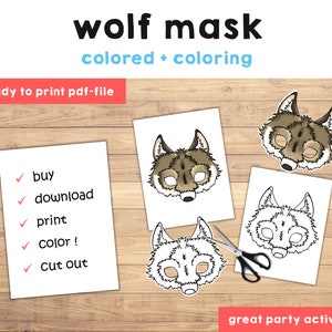 Wolf Mask Woodland Mask Animal Mask Party Favor Wolf Printable Woodland ...