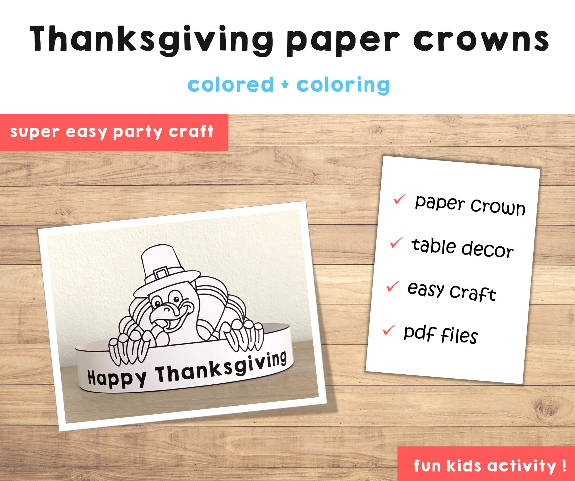 Thanksgiving Paper Crowns Activity Printable Kids Craft Hats - Etsy