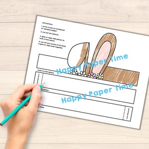 Easter Bunny Ears Paper Crown Coloring Headband Easter Cut Out Party ...