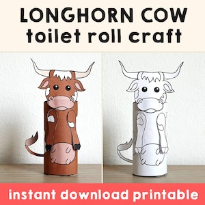 Longhorn Cow Toilet Paper Roll Craft Wild West Party Coloring Printable ...