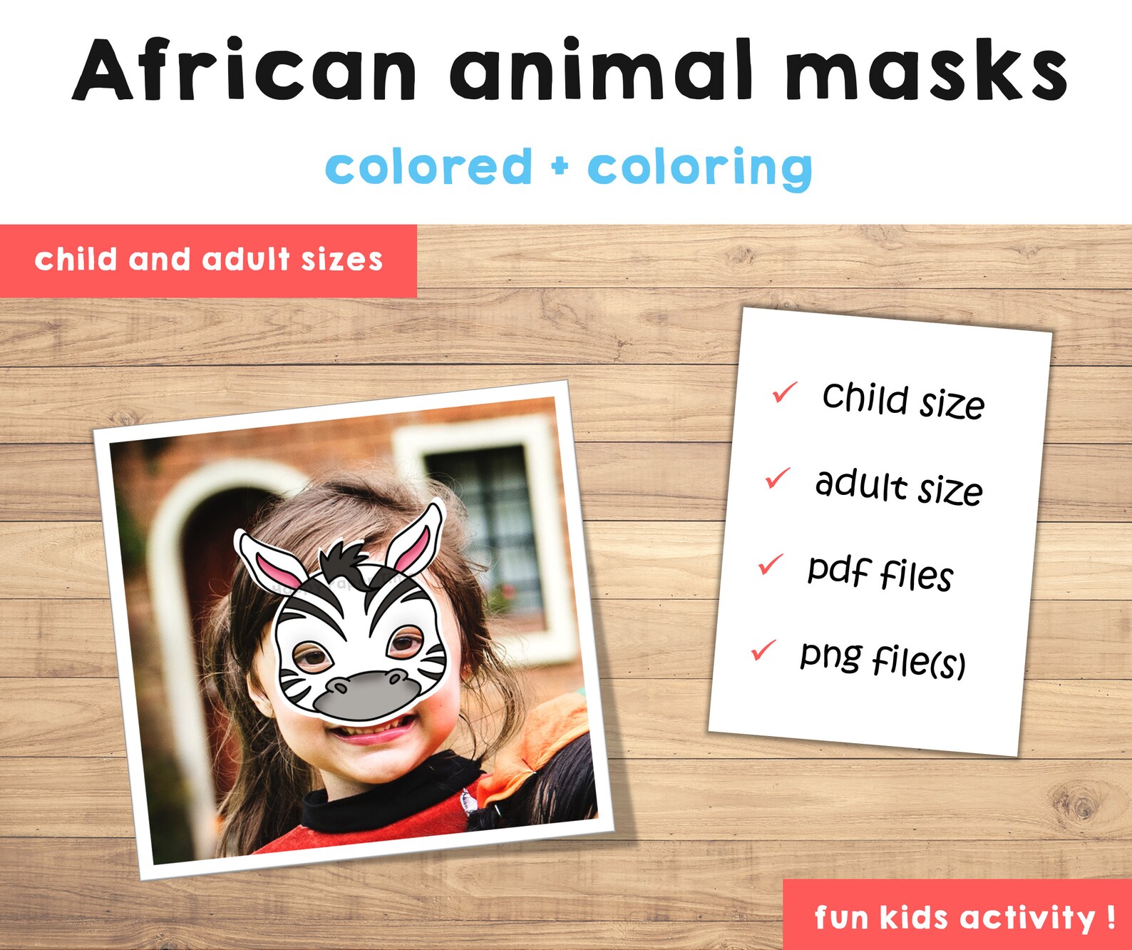 African Safari Animal Masks Template Hyena Lion Hippo Giraffe - Etsy
