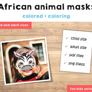 African Safari Animal Masks Template Hyena Lion Hippo Giraffe Zebra ...