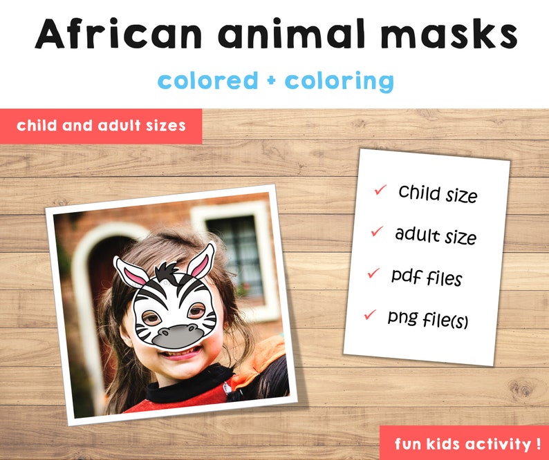 African Safari Animal Masks Template Hyena Lion Hippo Giraffe Zebra ...