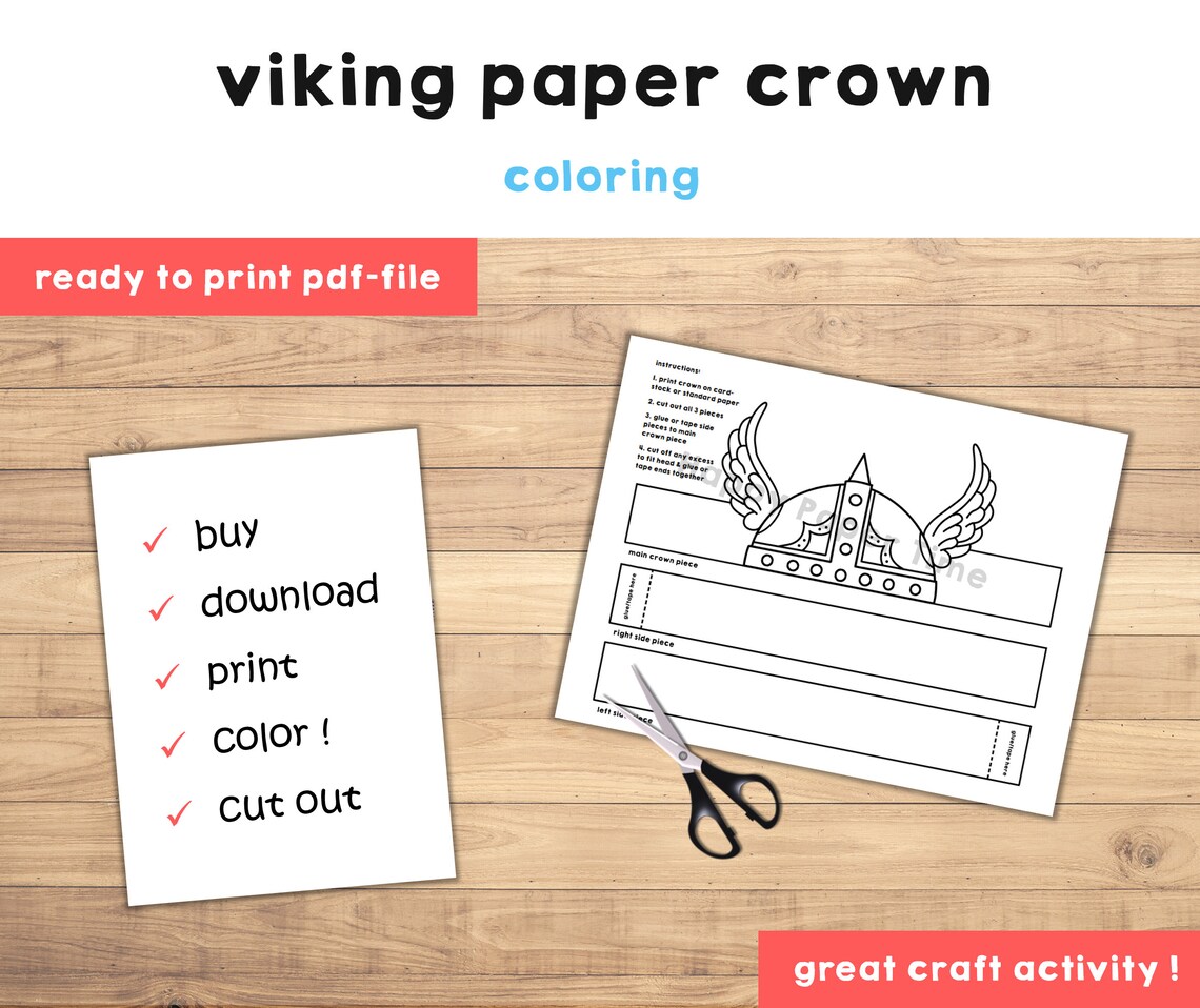 Viking Paper Crown Activity Printable Kids Craft Helmet - Etsy