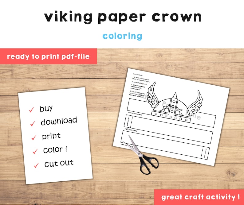 Viking Paper Crown Activity Printable Kids Craft Helmet - Etsy