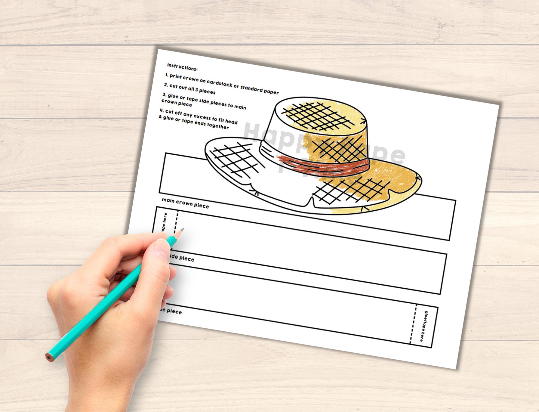 Farmer Straw Hat Gardener Paper Crown Party Coloring Printable | Etsy