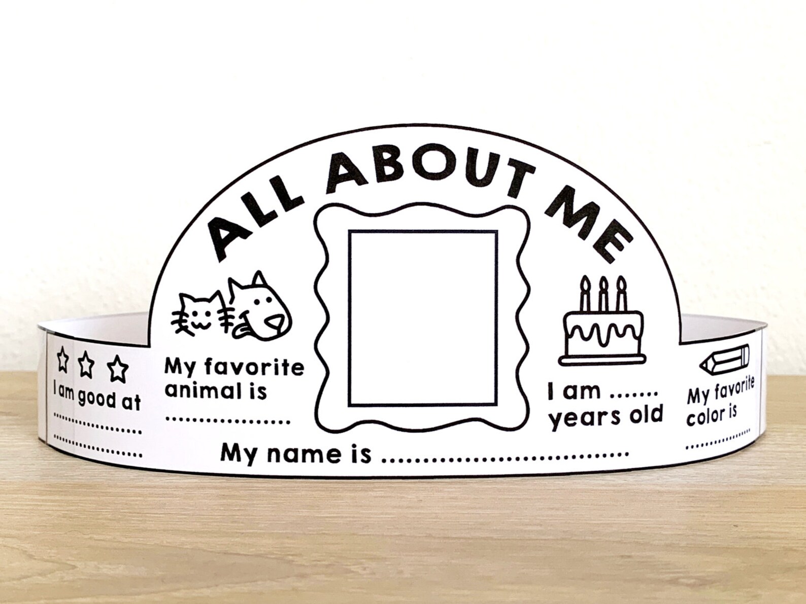 All About Me Paper Crown Back to School Hat Headband Coloring Printable ...
