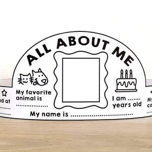 All About Me Paper Crown Back to School Hat Headband Coloring Printable ...