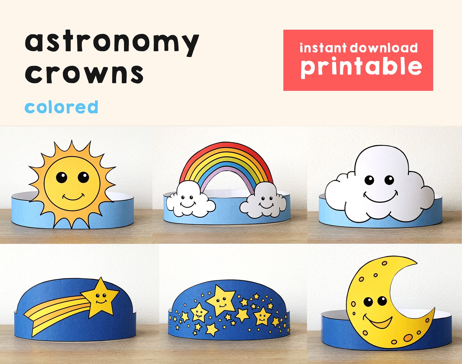 Astronomy Paper Crowns Sun Rainbow Moon Cloud Shooting Stars | Etsy