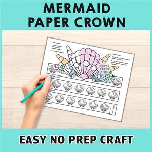 Mermaid Paper Crown Template Ocean Princess Party Headband Coloring ...