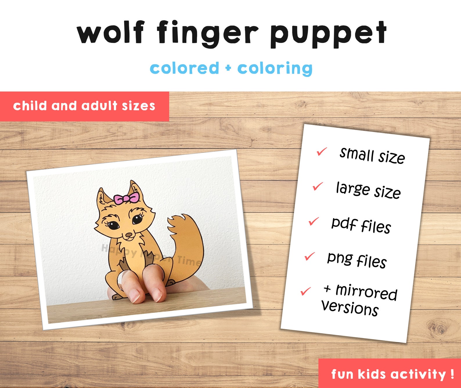 Wolf Paper Craft Printable Woodland Animal Finger Puppet Kids Craft ...