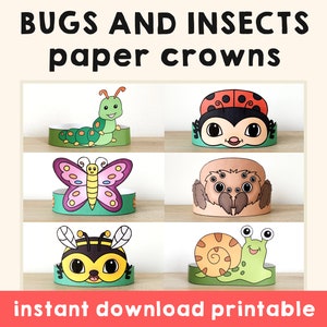 Bugs Insects Paper Crowns Butterfly Caterpillar Ladybug Bee Printable ...