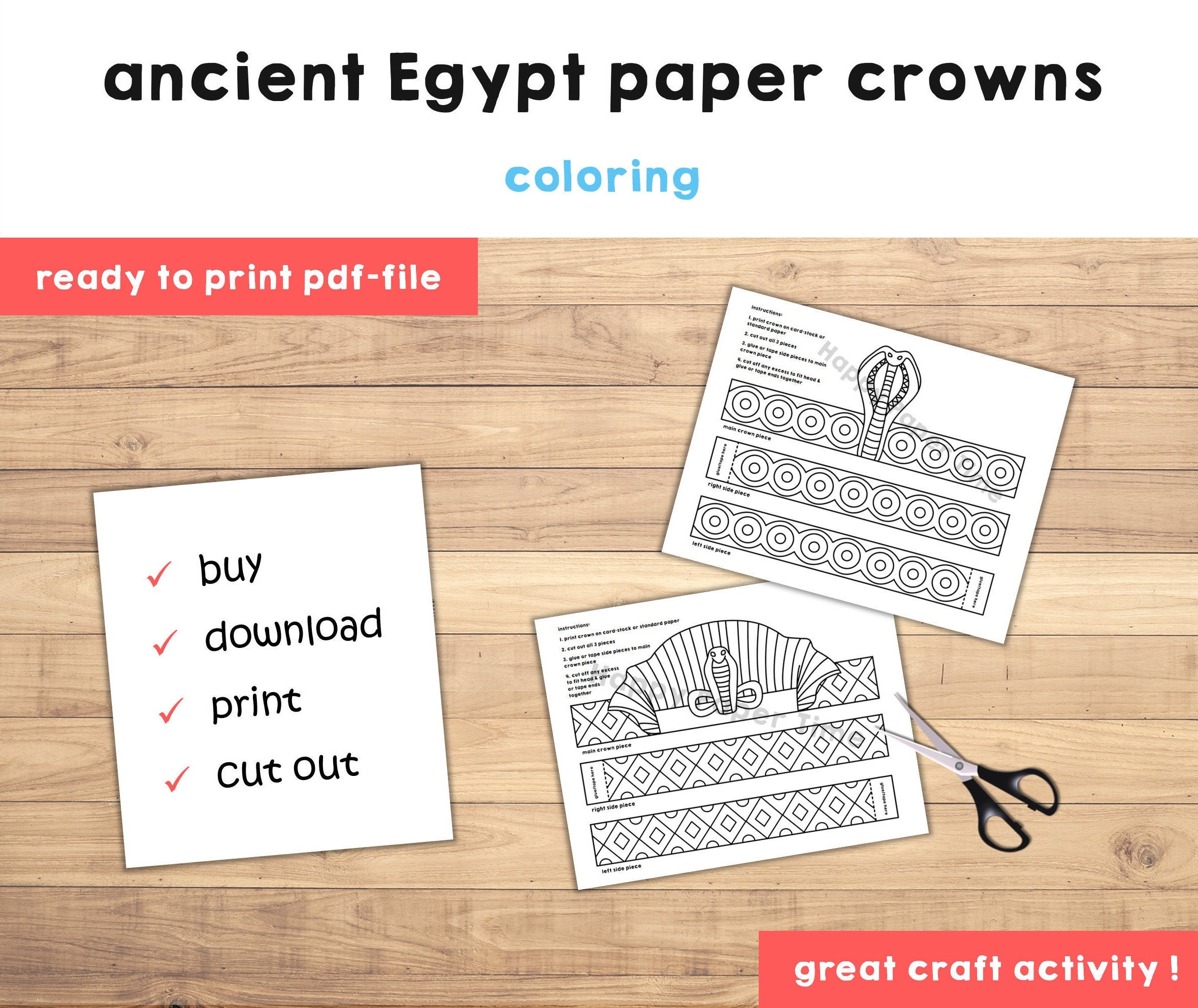 Ancient Egypt Paper Crowns Pharaoh Cobra Cleopatra Isis Scarab - Etsy
