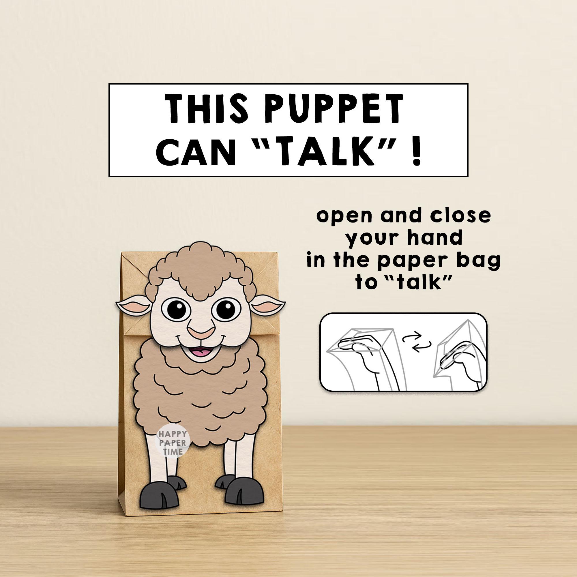 Sheep Lamb Paper Bag Puppet Printable Farm Animal Craft Activity Cut ...