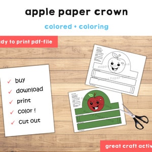 Apple Paper Crown Fruit Template Party Coloring Printable Kids Craft ...