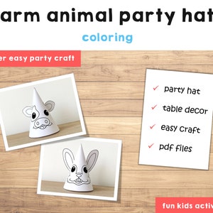 Farm Animal Party Hats Paper Printable Table Pig Horse Cow Rabbit Sheep ...