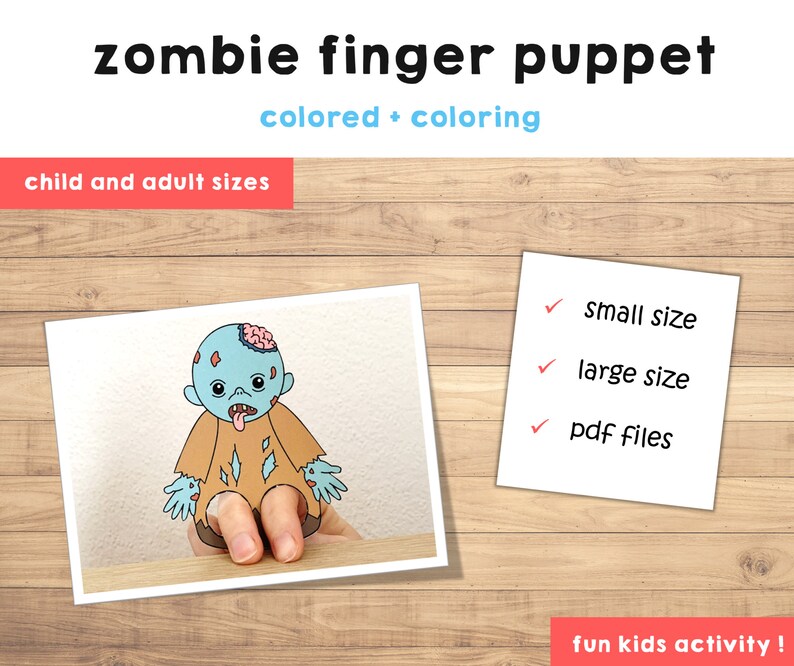 Zombie Paper Craft Printable Halloween Spooky Day Finger Puppet Kids ...