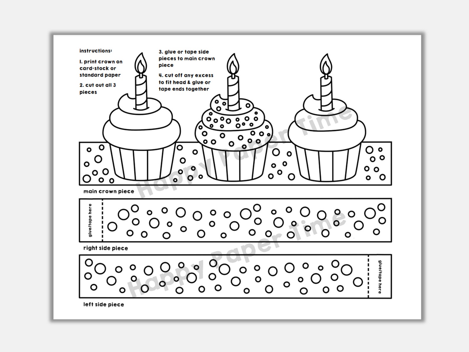 Birthday Cupcake Paper Crown Party Activity Printable Kids - Etsy