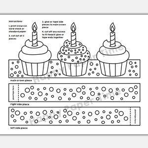 Birthday Cupcake Paper Crown Party Activity Printable Kids Coloring ...