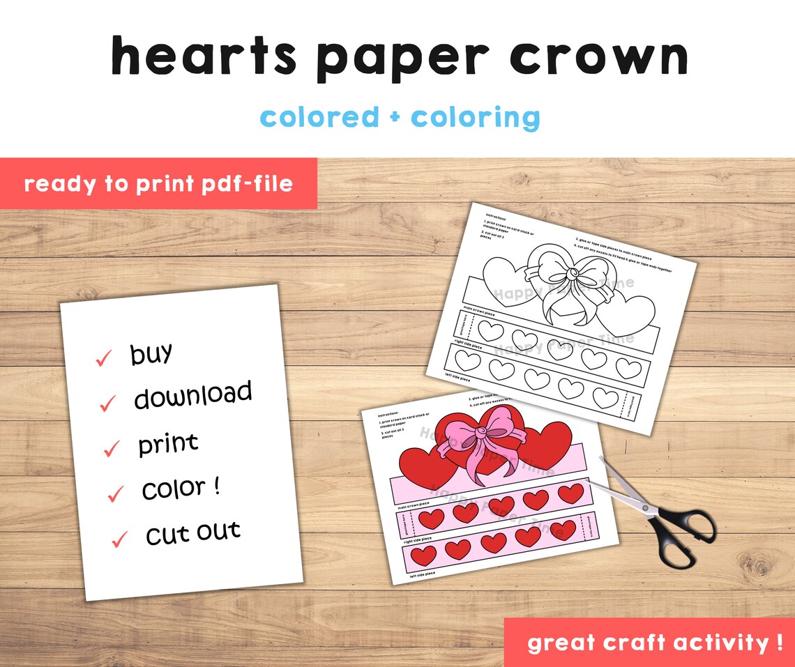 Hearts Valentine Paper Crown Party Activity Printable Kids - Etsy