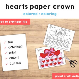 Hearts Valentine Paper Crown Party Activity Printable Kids Easy Craft ...
