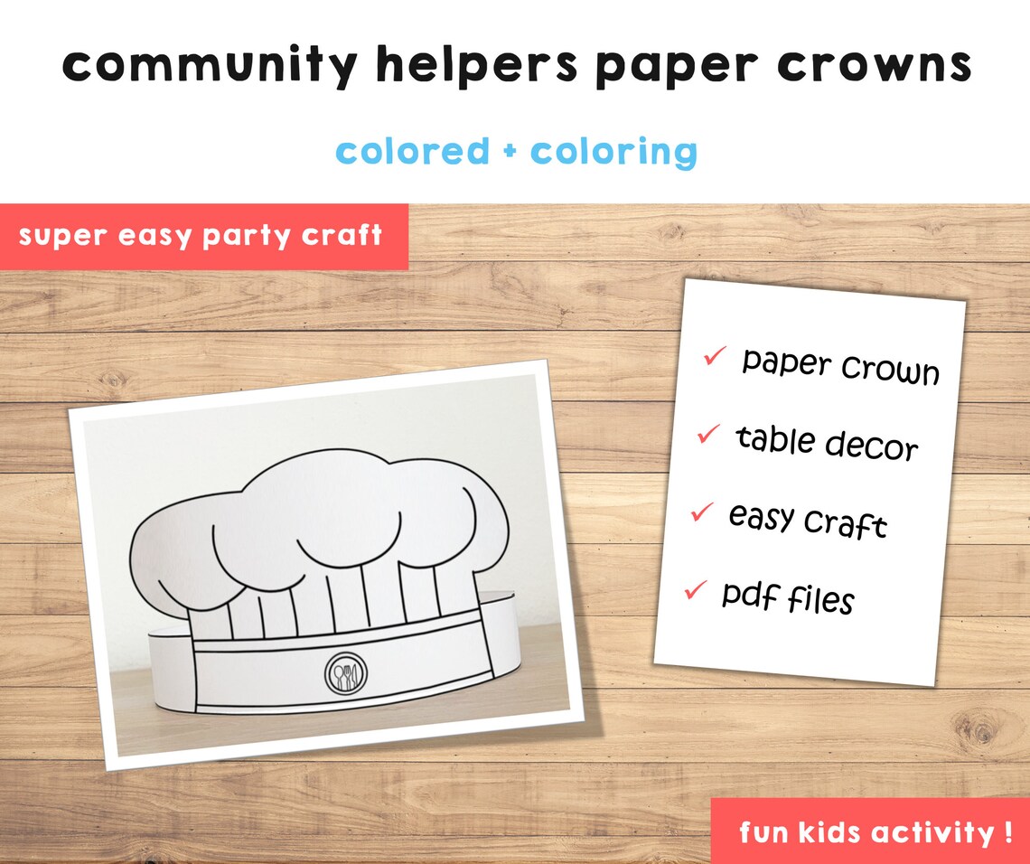 Community Helpers Paper Crowns Astronaut Pilot Chef Sailor Soldier ...