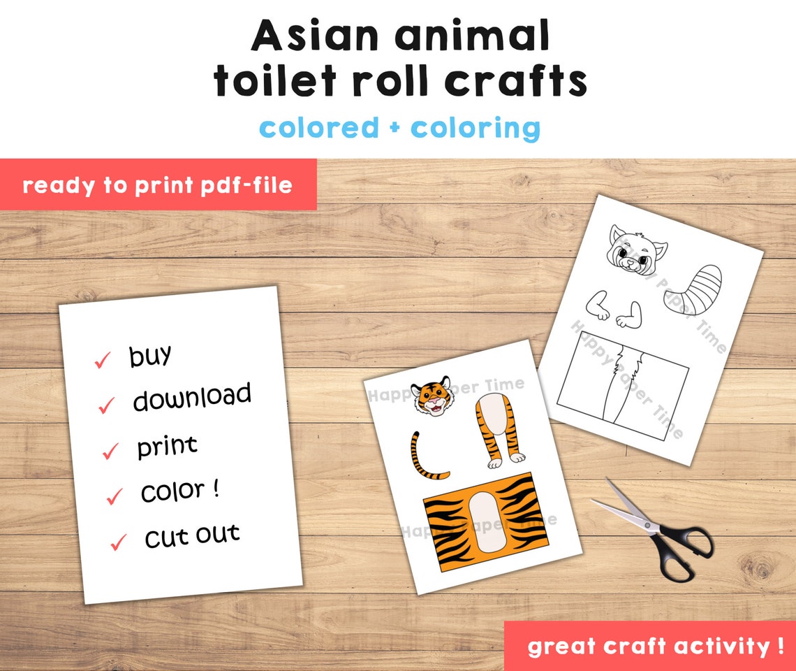 Asian Animals Toilet Paper Roll Craft Safari Party Coloring - Etsy