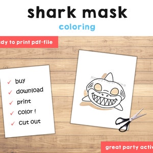 Shark Mask Shark Costume Template Paper Print Out Sea Ocean Animal Mask ...