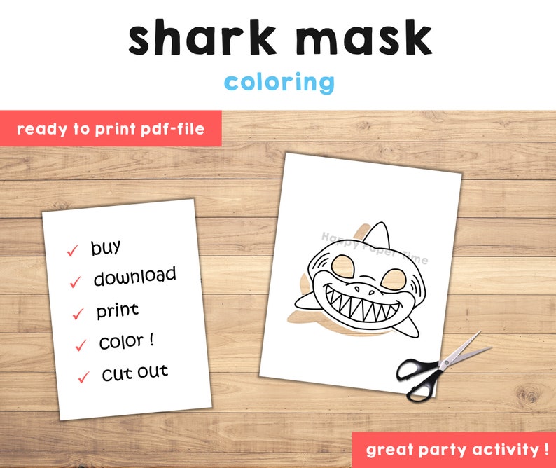 Shark Mask Shark Costume Template Paper Print Out Sea Ocean | Etsy