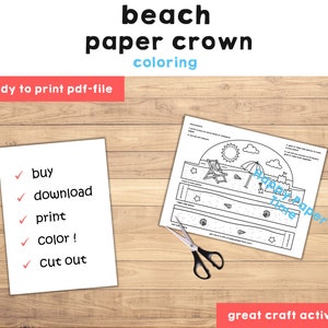 Beach Paper Crowns Summer Spring Printable Kids Craft Coloring Birthday ...