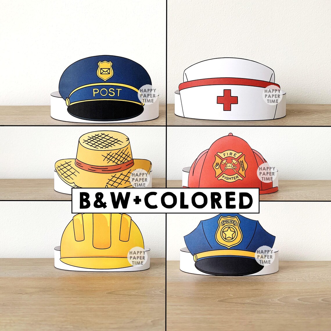 Community Helpers Paper Crowns Police Builder Farmer Nurse Mail Carrier ...