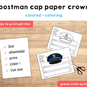 Postman Cap Hat Paper Crown Party Coloring Printable Kids Craft ...