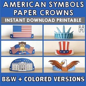 American Symbols Paper Crowns Flag 4th of July Patriotic Printable DIY ...