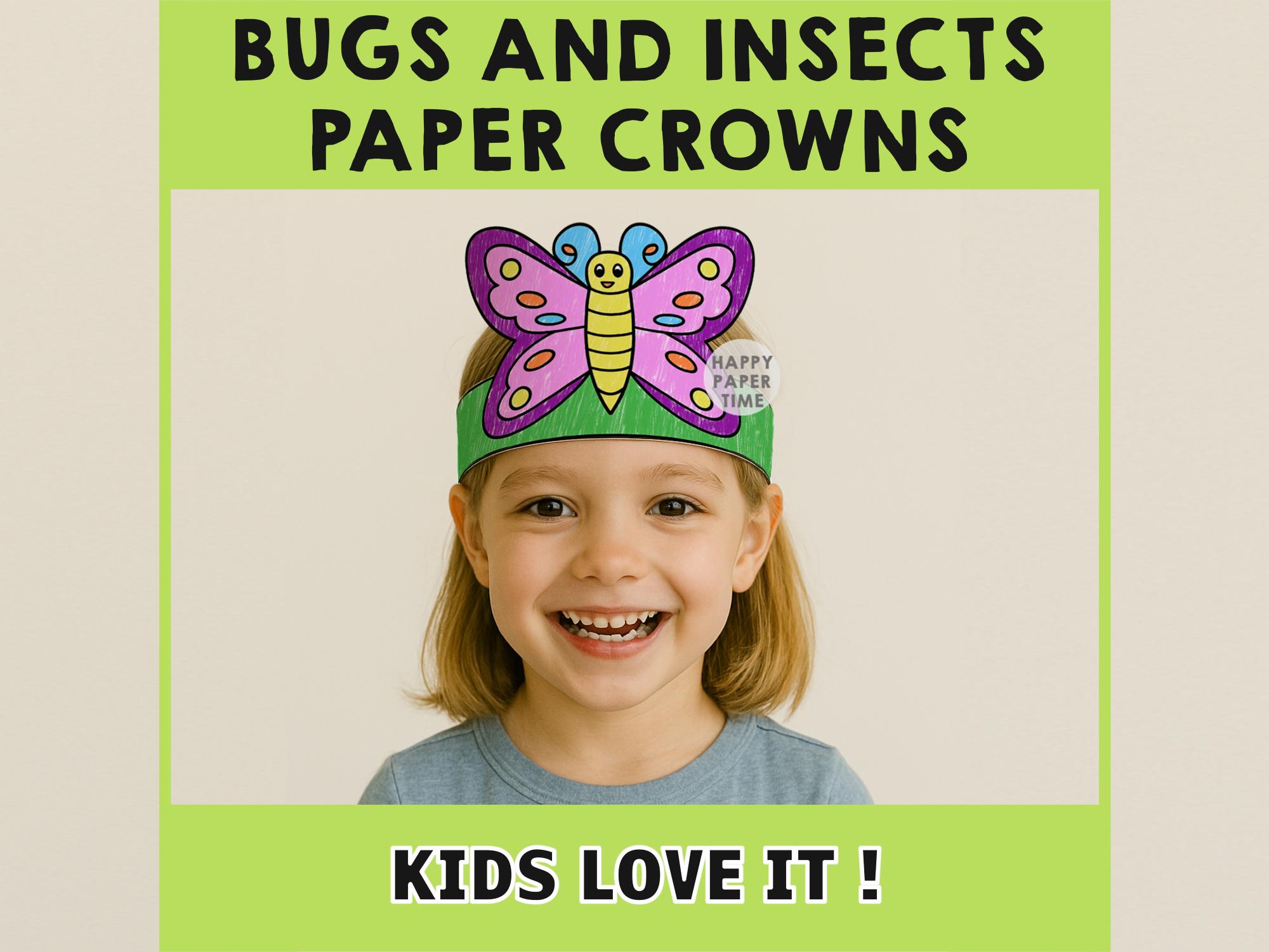 Bugs Insects Paper Crowns Headband Craft Hat Butterfly Caterpillar ...
