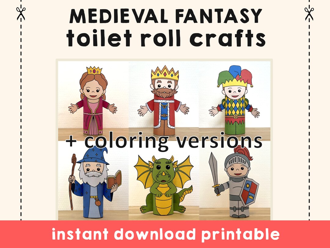 Medieval Fantasy Toilet Paper Roll Craft Knight Princess Party Coloring ...