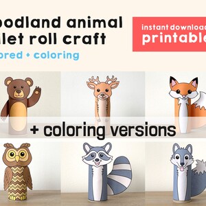 Woodland Animals Toilet Paper Roll Craft Forest Party Coloring - Etsy