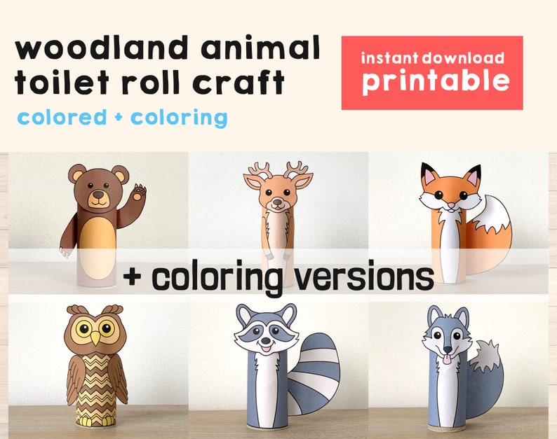 Woodland Animals Toilet Paper Roll Craft Forest Party Coloring - Etsy