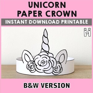 Unicorn Paper Crown Coloring Printable Kids Craft Unicorn Princess ...