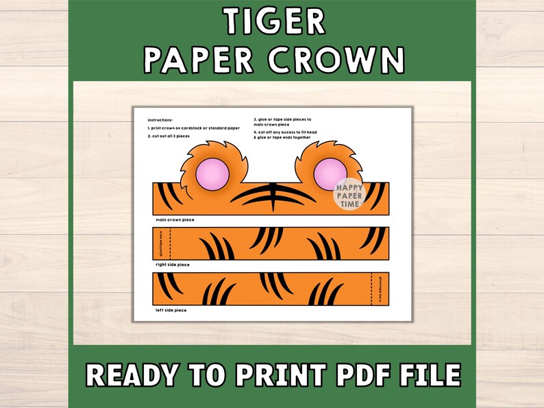 Tiger Ears Paper Crown Headband Party Coloring Printable Kids Craft ...