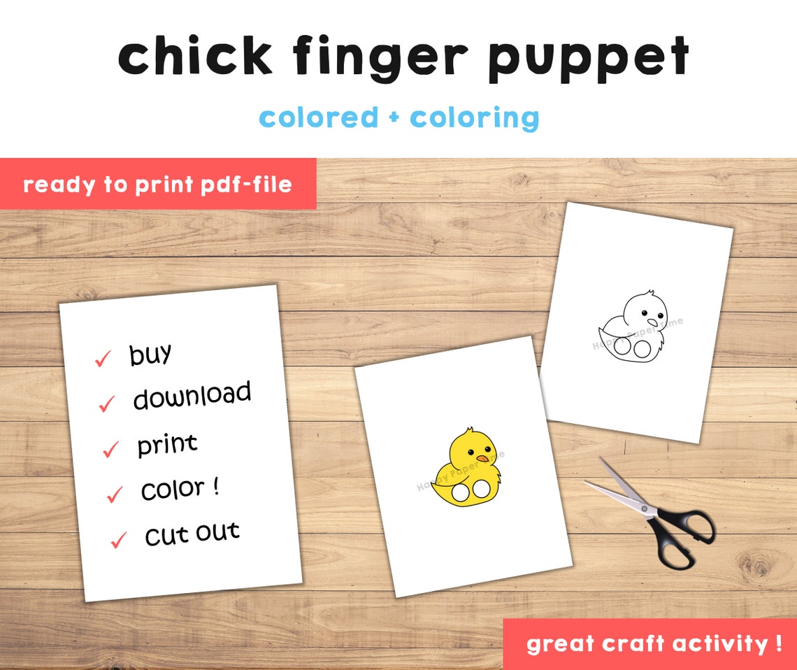 Chick paper craft printable farm animal Finger Puppet Kids | Etsy