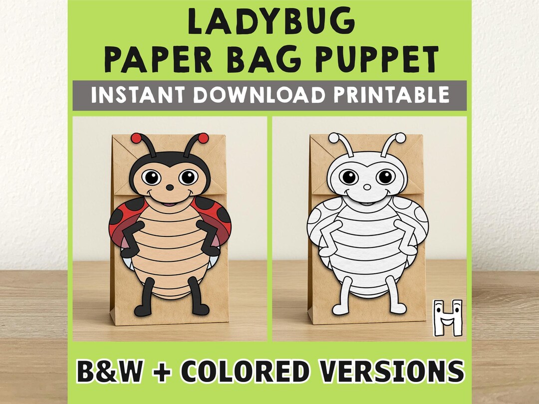 Ladybug Paper Bag Puppet Printable Spring Bugs Insects Animal Craft ...