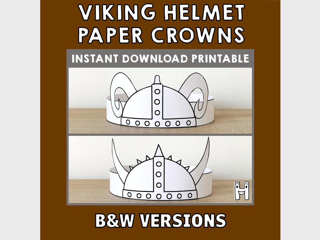 Viking Helmet Paper Crown Coloring Printable Kid Craft Birthday Party ...