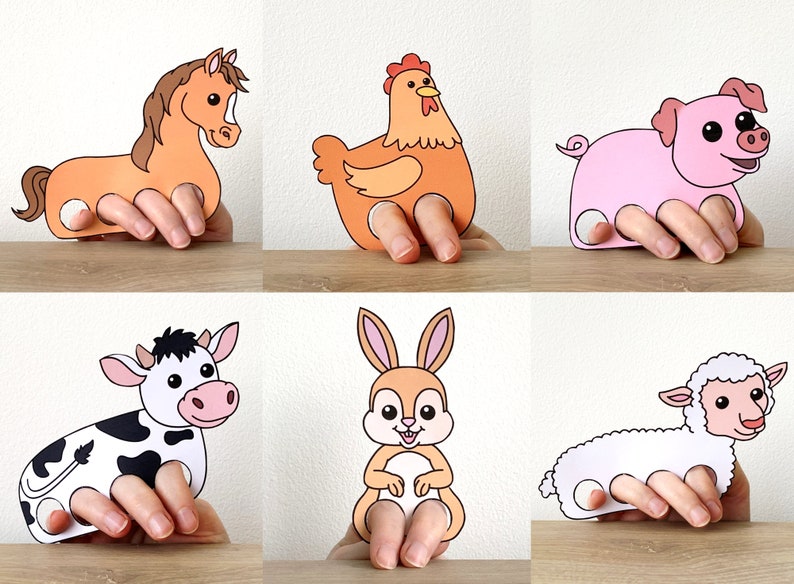 Farm animal paper craft printable Finger Puppet Template Kids | Etsy